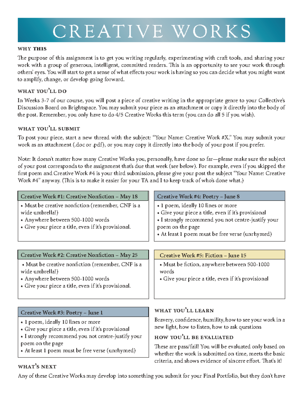 Creative Works Assignment Guidelines - C R E A T I V E W O R K S - Studocu