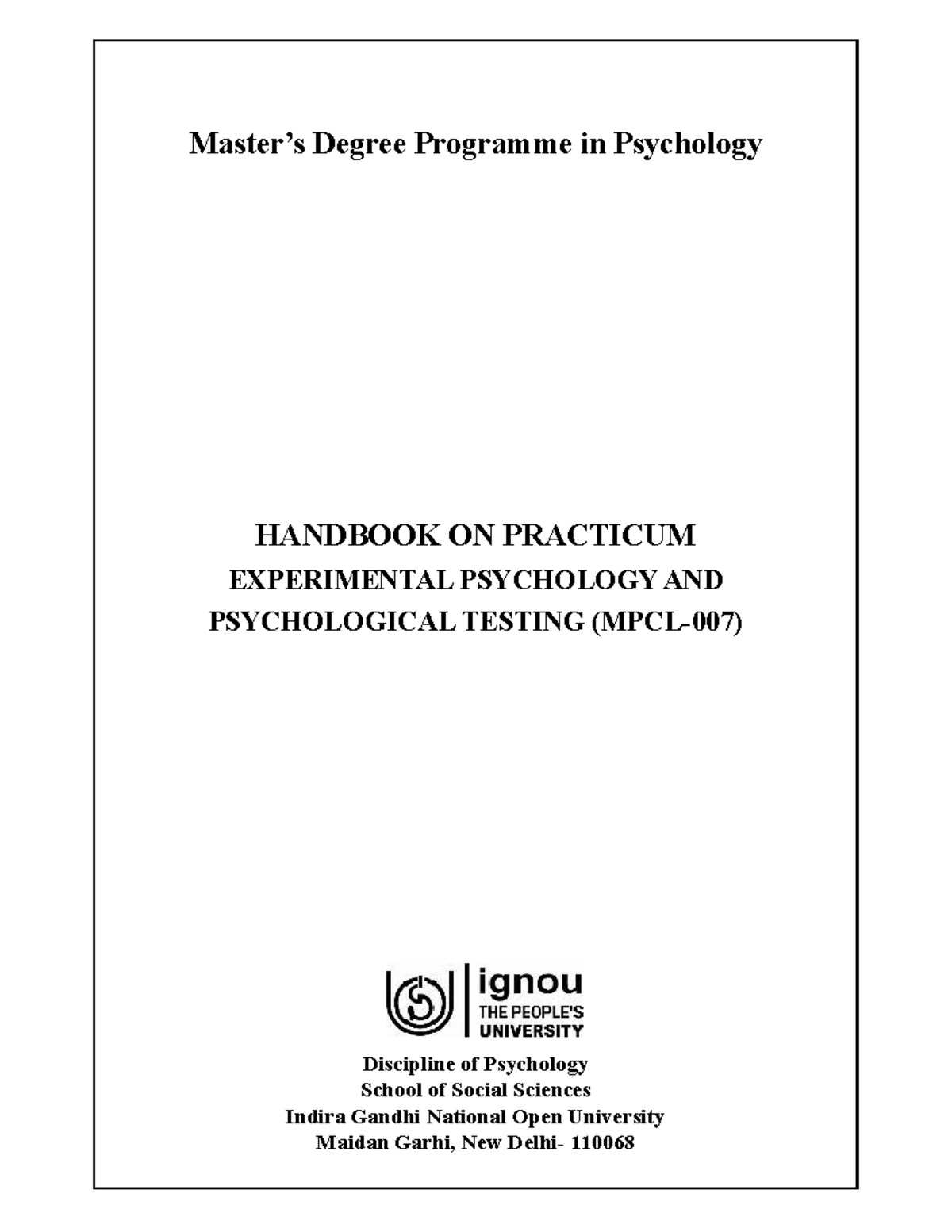 PG-MPCL-007 - Handbook for Practicum in Experimental Psychology - Studocu