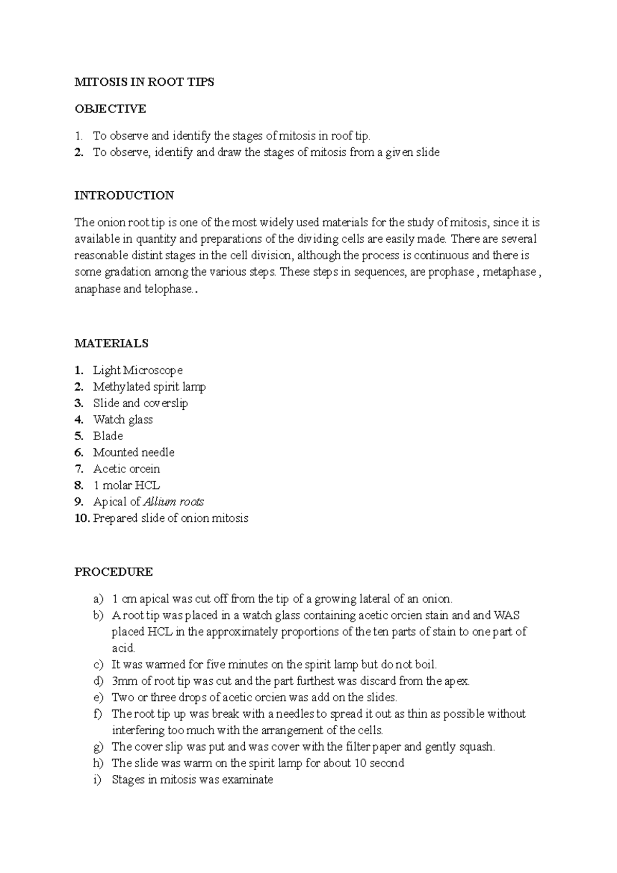 Mitosis Observations in Onion Root Tips - BIOL 6 Lab Report - Studocu