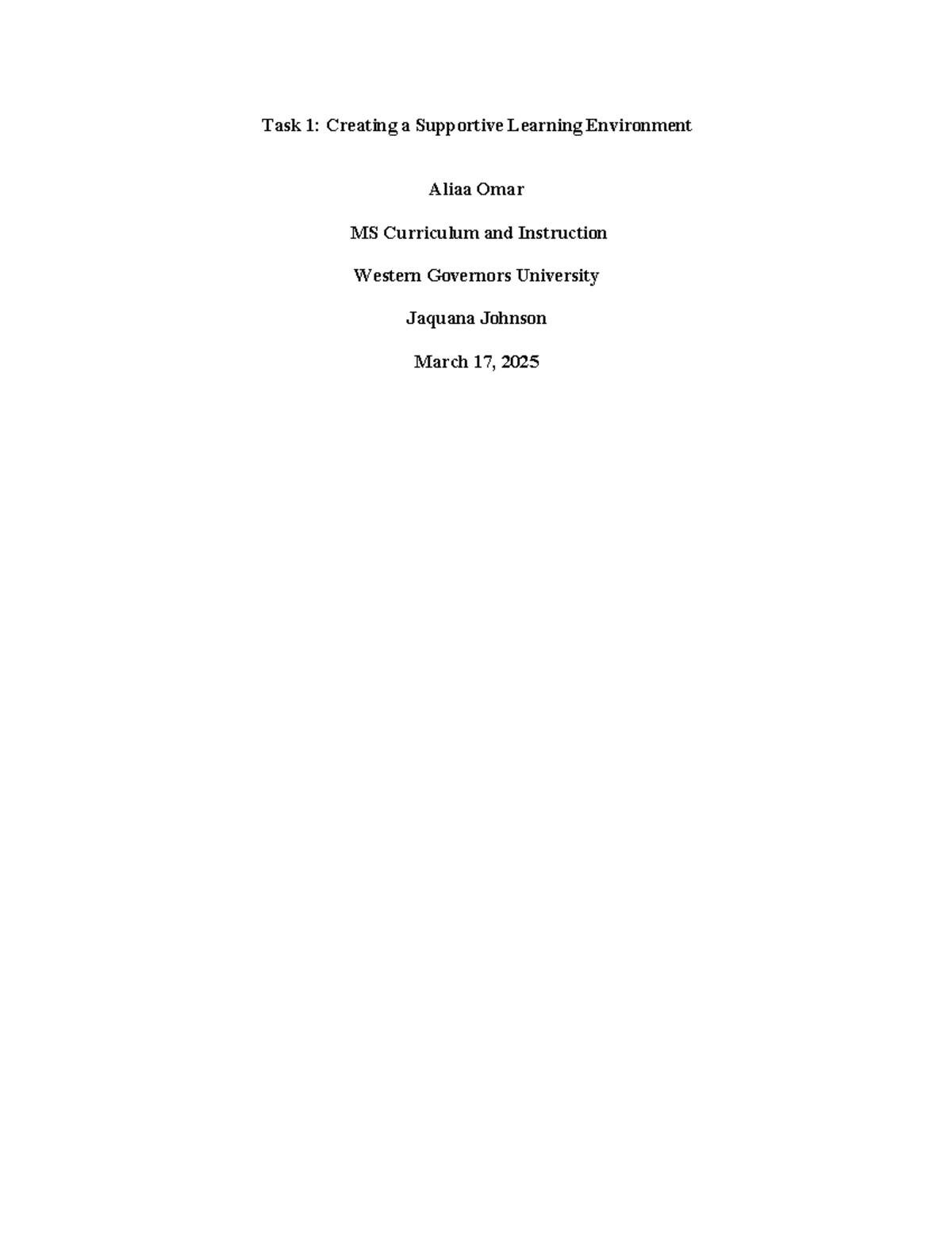 D186 Task 1: Building a Culturally Responsive Learning Environment - Studocu