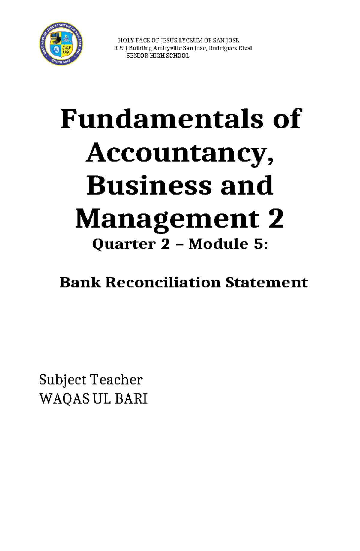 FABM2-Module-5 Final Term - ####### R & J Building Amityville San Jose, Rodriguez Rizal ...