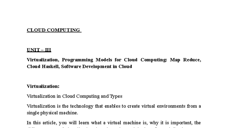 Cloud Computing Unit 3 Virtualization Programming Models Overview
