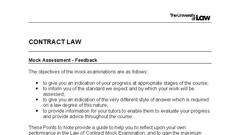 CONTRACT LAW CE02 Mock Assessment Feedback and Sample Answers - Studocu