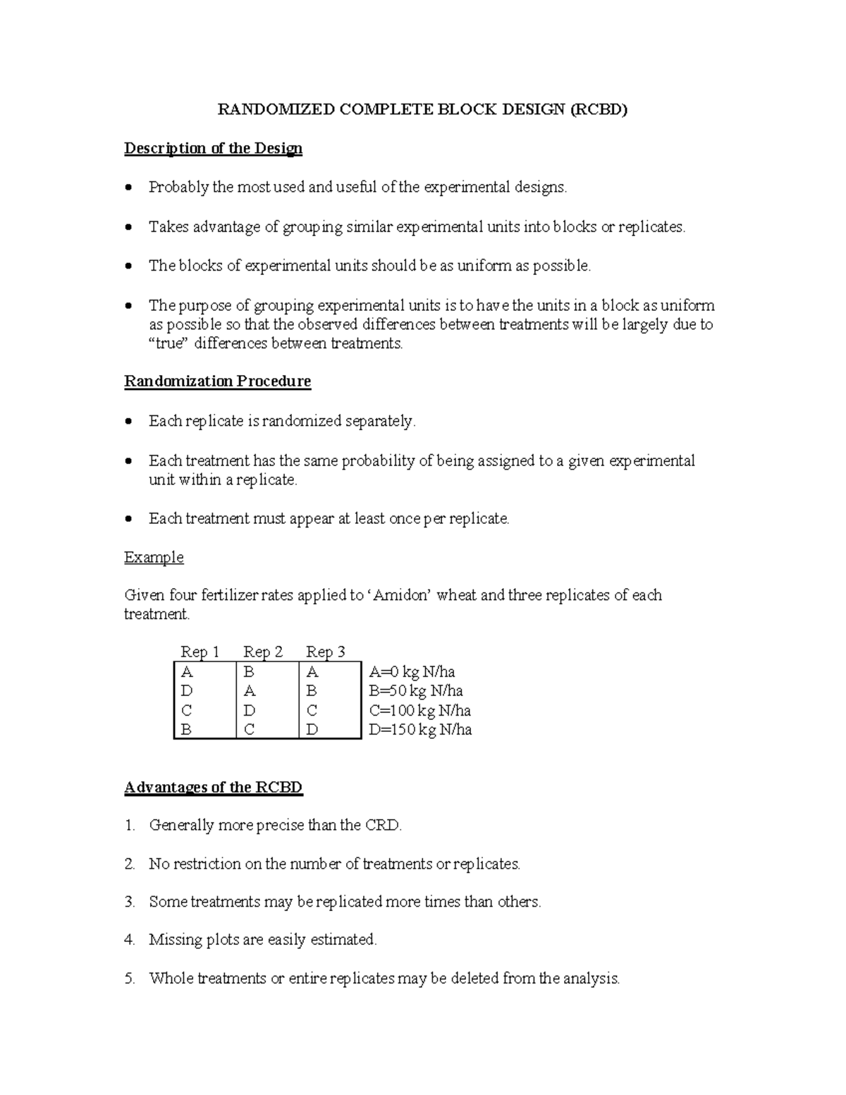 RCBD: Comprehensive Study Notes on Randomized Block Design - Studocu