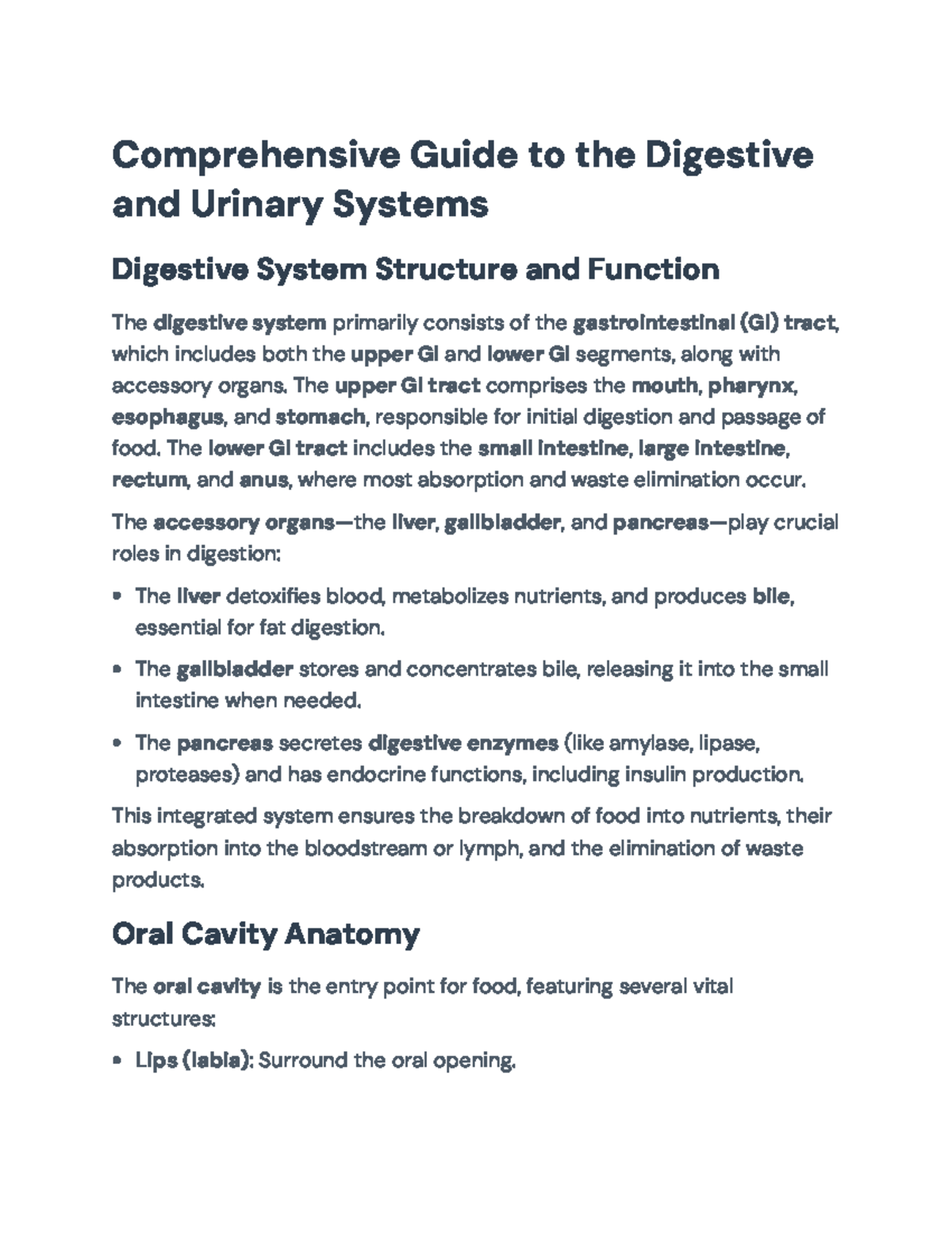 Comprehensive Overview of Digestive & Urinary Systems (BIO 101) - Studocu