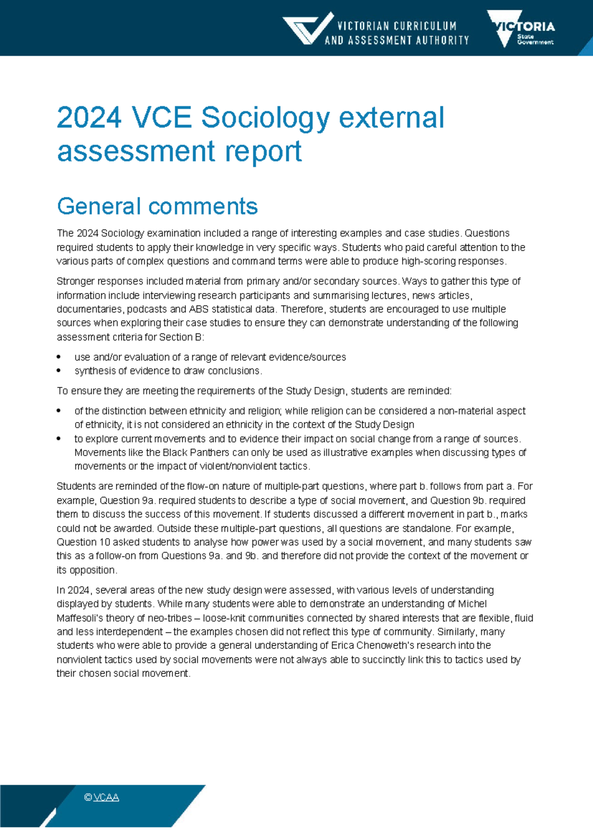 2024 VCE Sociology External Assessment Report: Key Insights and ...