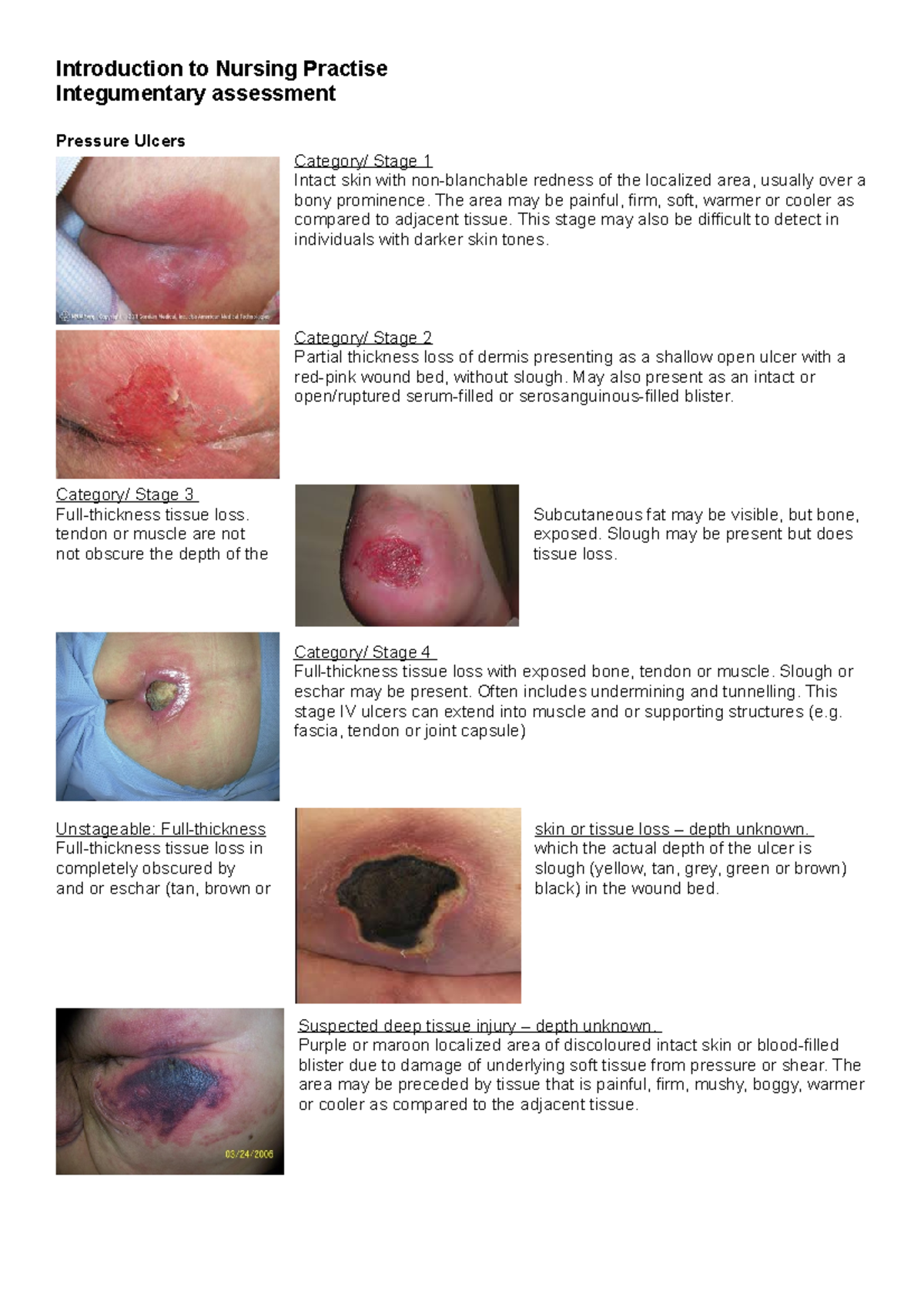 Nursing 101: Skin Integrity Assessment and Pressure Injury Stages - Studocu