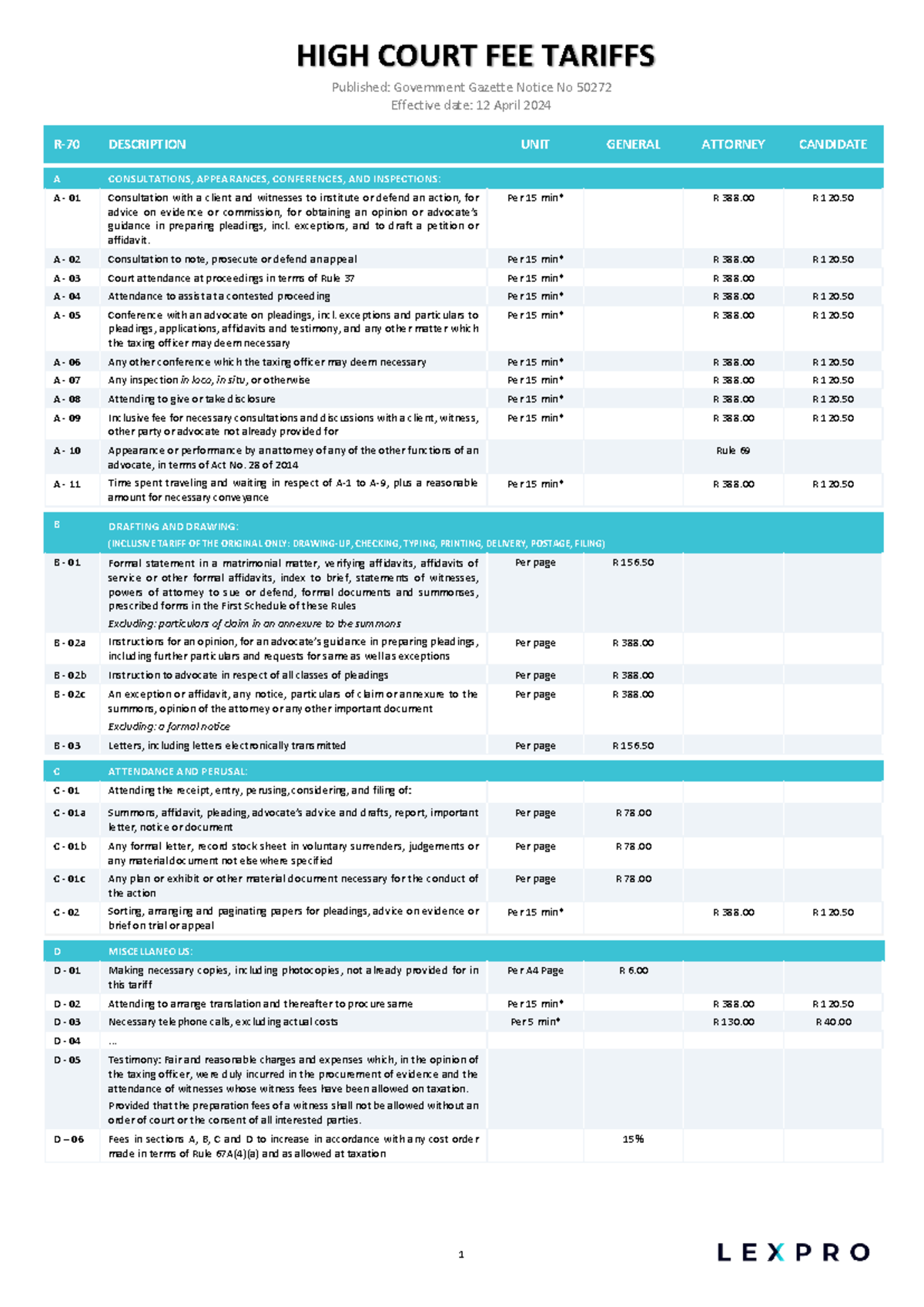 High Court Tariffs 2024 - Detailed Fee Structure & Guidelines - Studocu