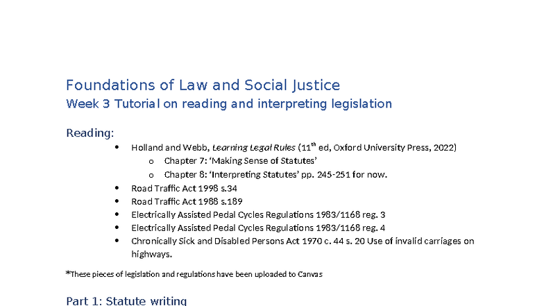 Foundations of Law and Social Justice (LAW101) Week 3 Tutorial on ...