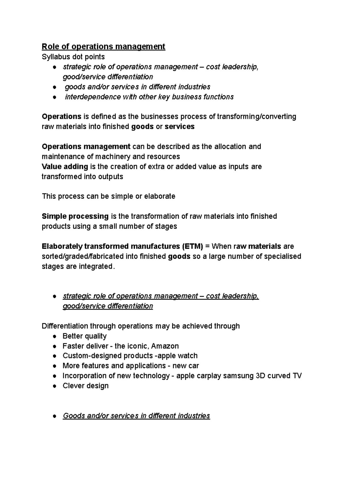 Operations Management Overview: Key Concepts and Strategies (BUS101 ...