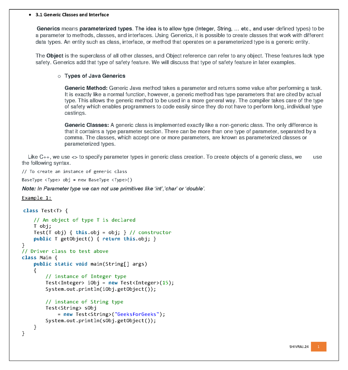Java Notes Summary - 3 Generic Classes and Interface Generics means ...