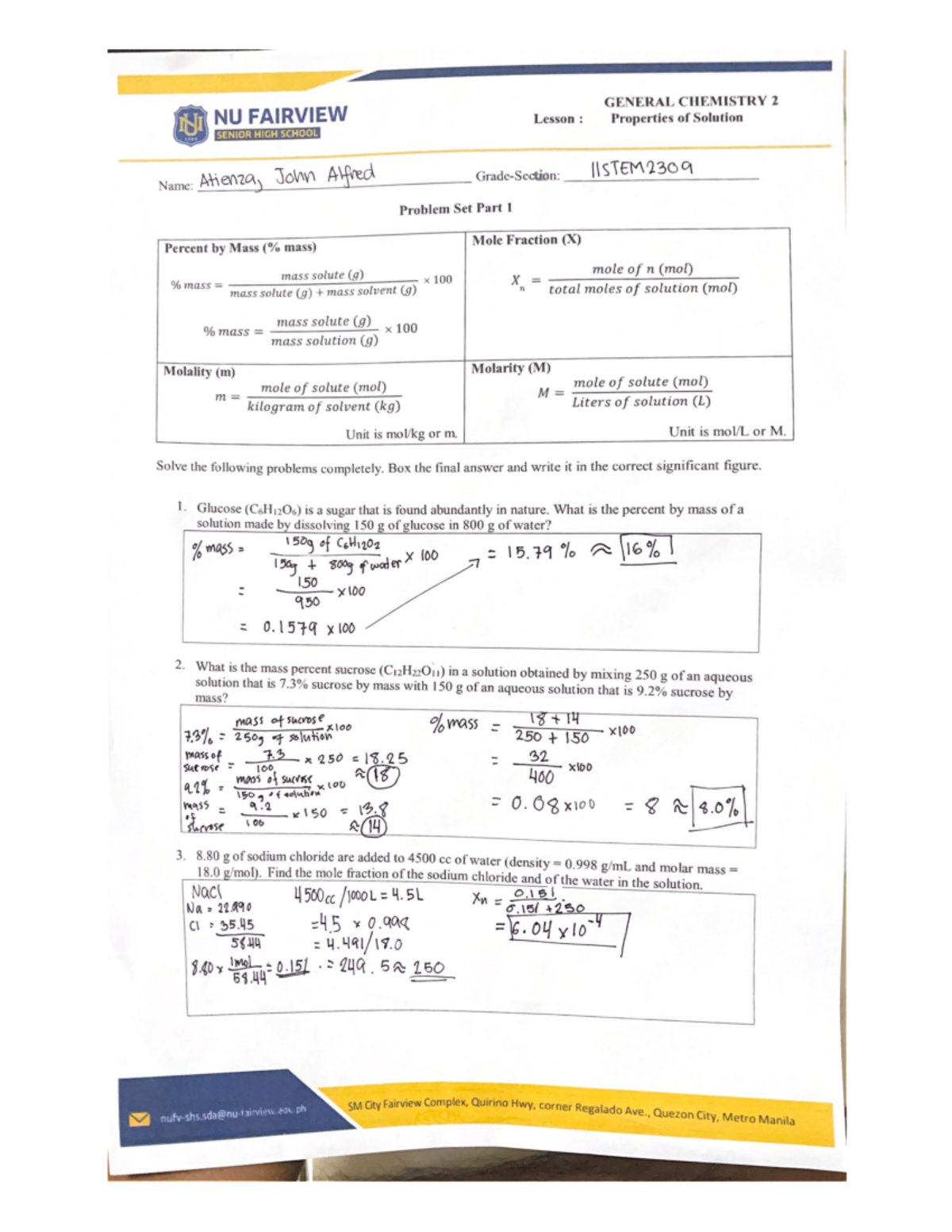 NU Fairview - 1st year - GENERAL CHEMISTRY 2 N NU FAIRVIEW Lesson ...