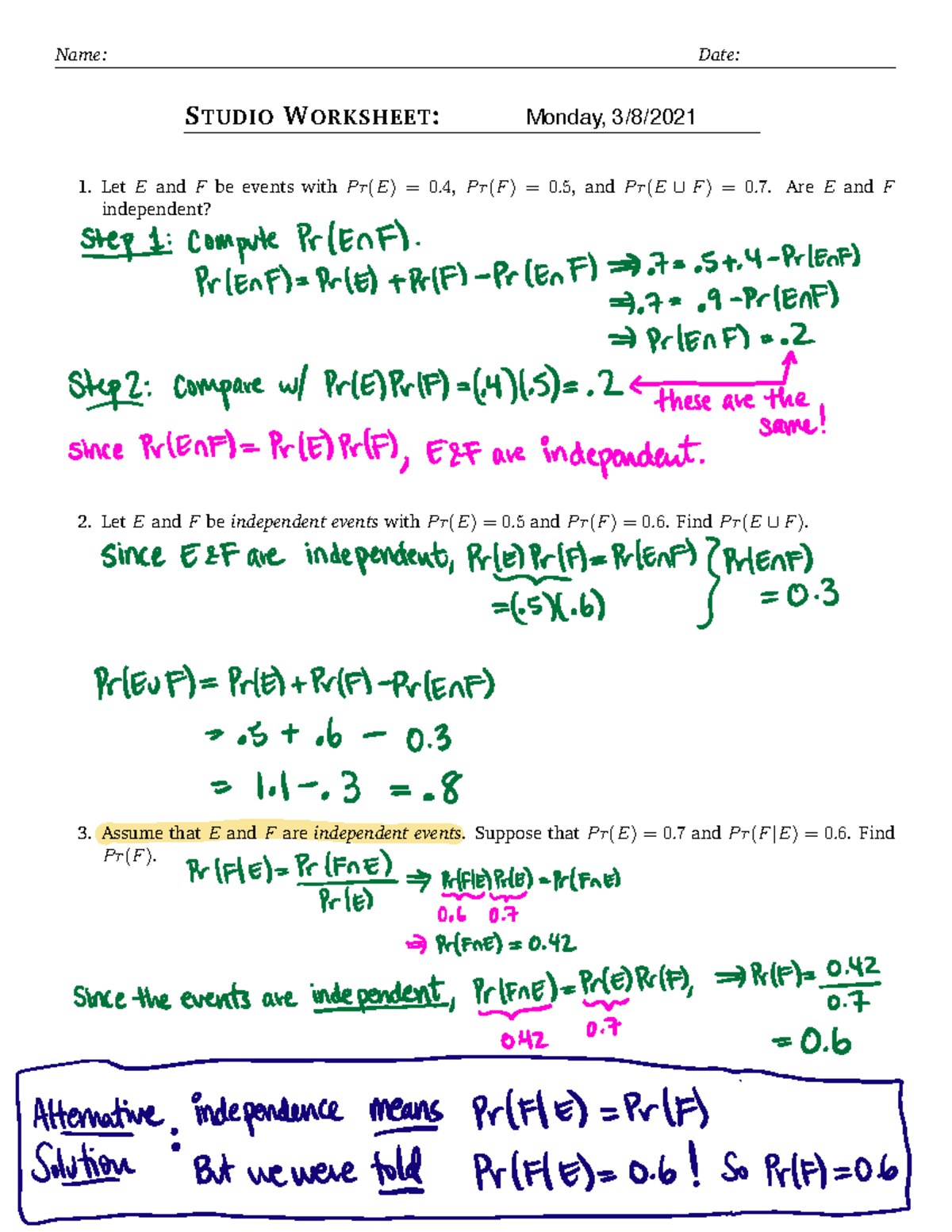 Studio 15 worksheet - Name: Date: STUDIOWORKSHEET:WEDNESDAY,9/30 ...