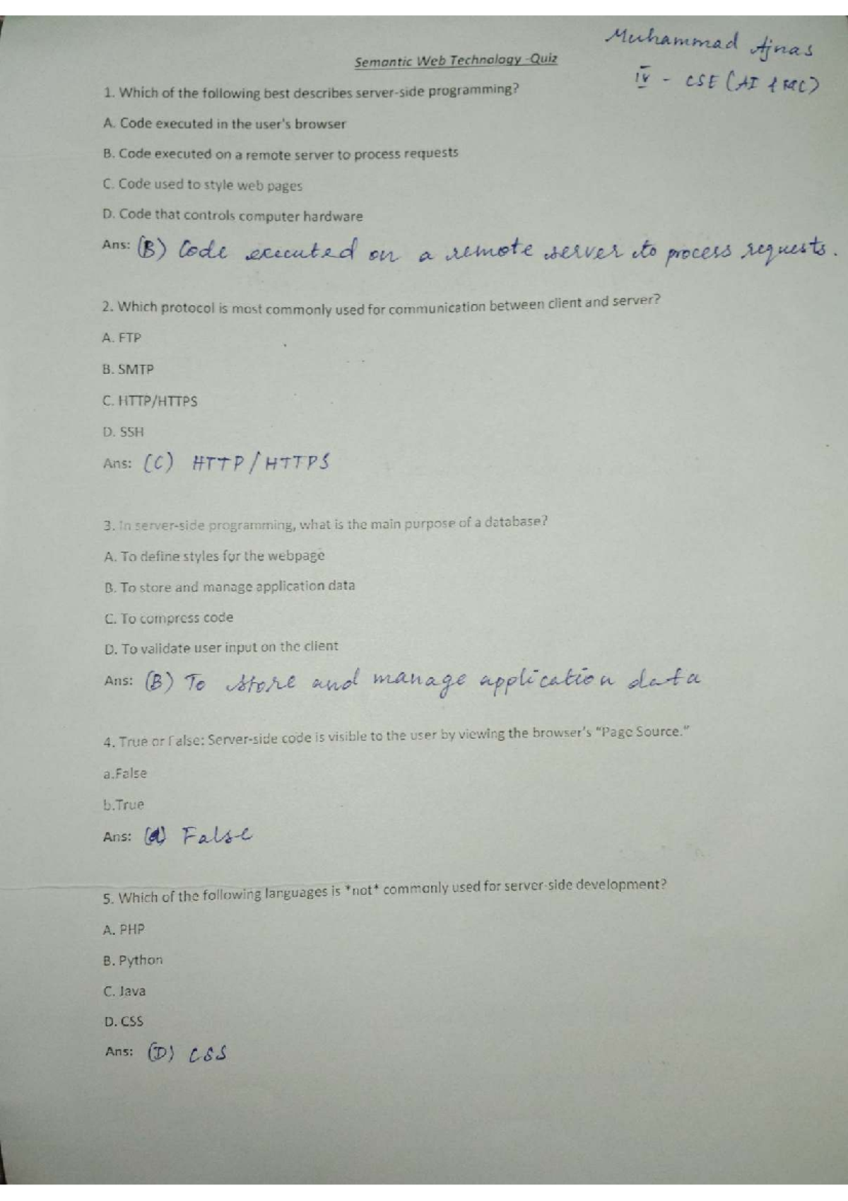 SWT Quiz - CSE IV: Understanding Programming Concepts - Studocu