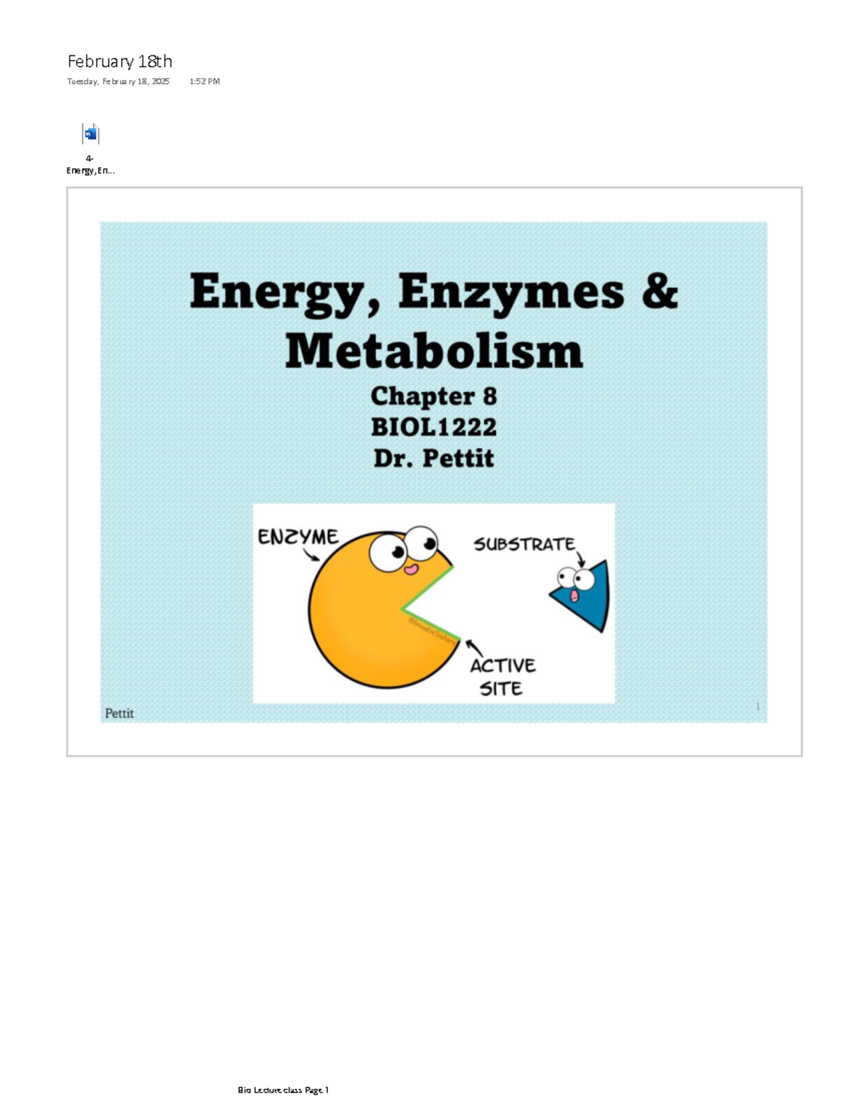Bio Lecture Notes - February 18, 2025 - Comprehensive Overview - BIOL ...