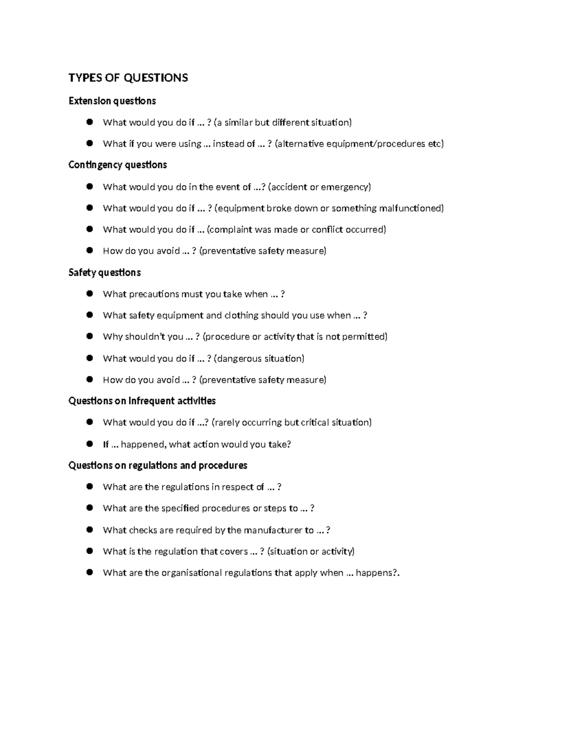 Types-OF- Questions - TYPES OF QUESTIONS Extension questions What would ...