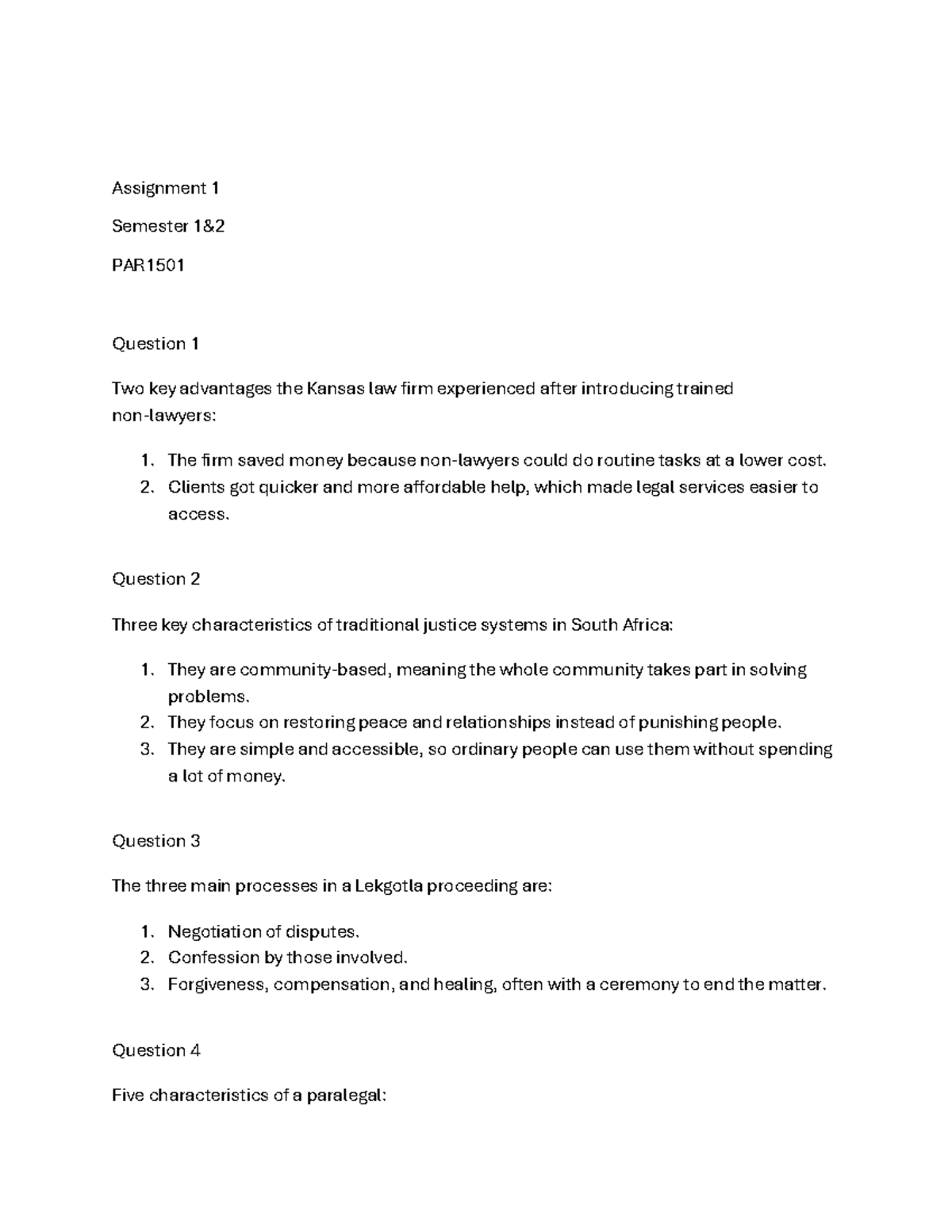 PAR1501 Assignment 1: Advantages of Kansas Law Firm & Justice Systems ...
