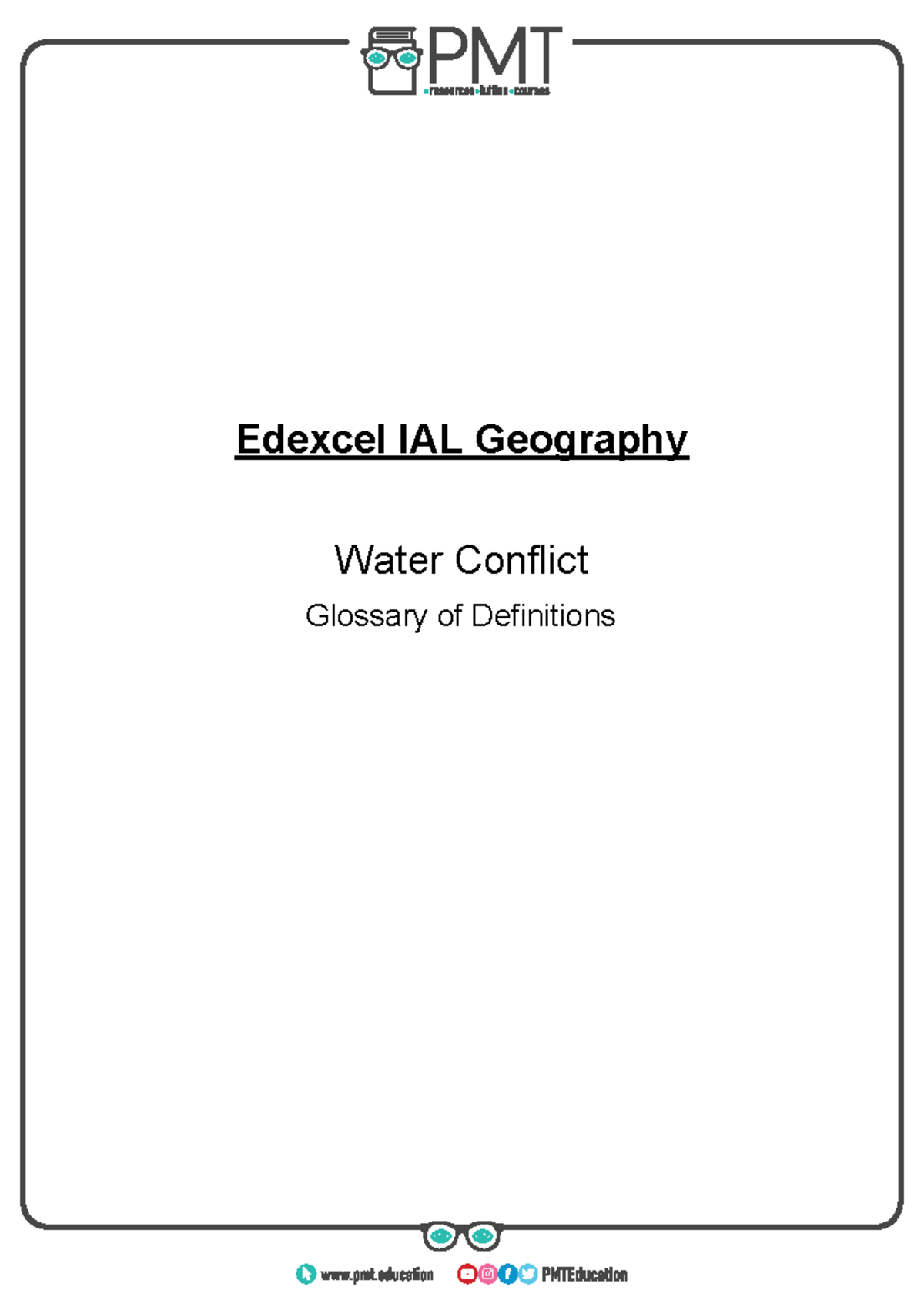 Glossary of Definitions: Water Conflict - Edexcel IAL Geography - Studocu
