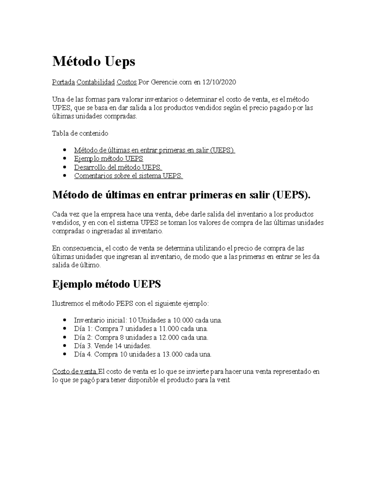 Método UEPS: Concepto y Aplicación en Valuación de Inventarios - Studocu