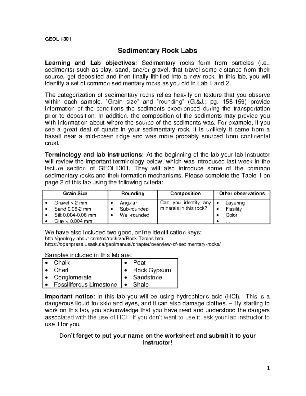 GEOL 1301 - Lab 03: Identification and Classification of Sedimentary ...