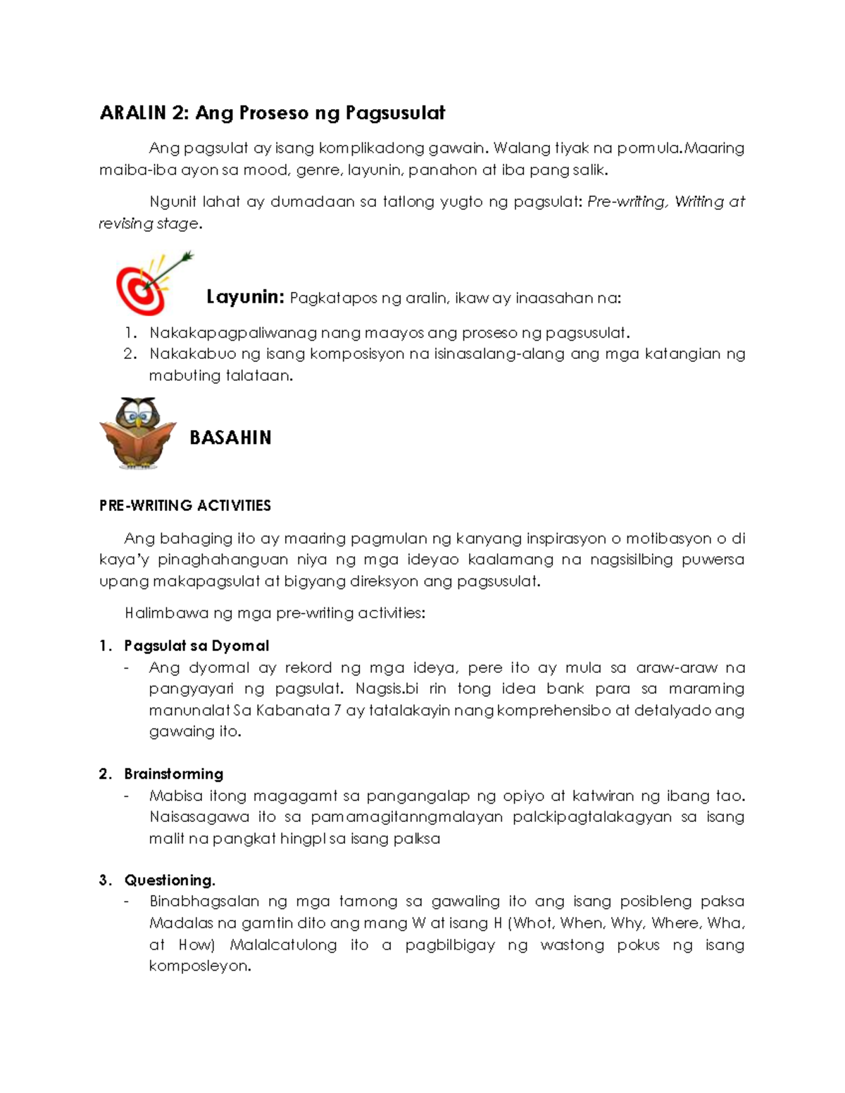 Aralin 2 Ang Proseso ng Pagsusulat - ARALIN 2: Ang Proseso ng ...