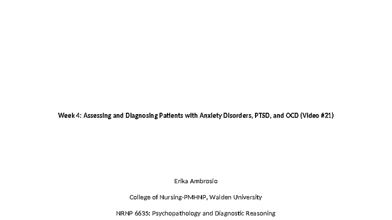 WK 4 Case Study: PTSD Assessment & Diagnosis of Sergeant B.S. (NRNP ...