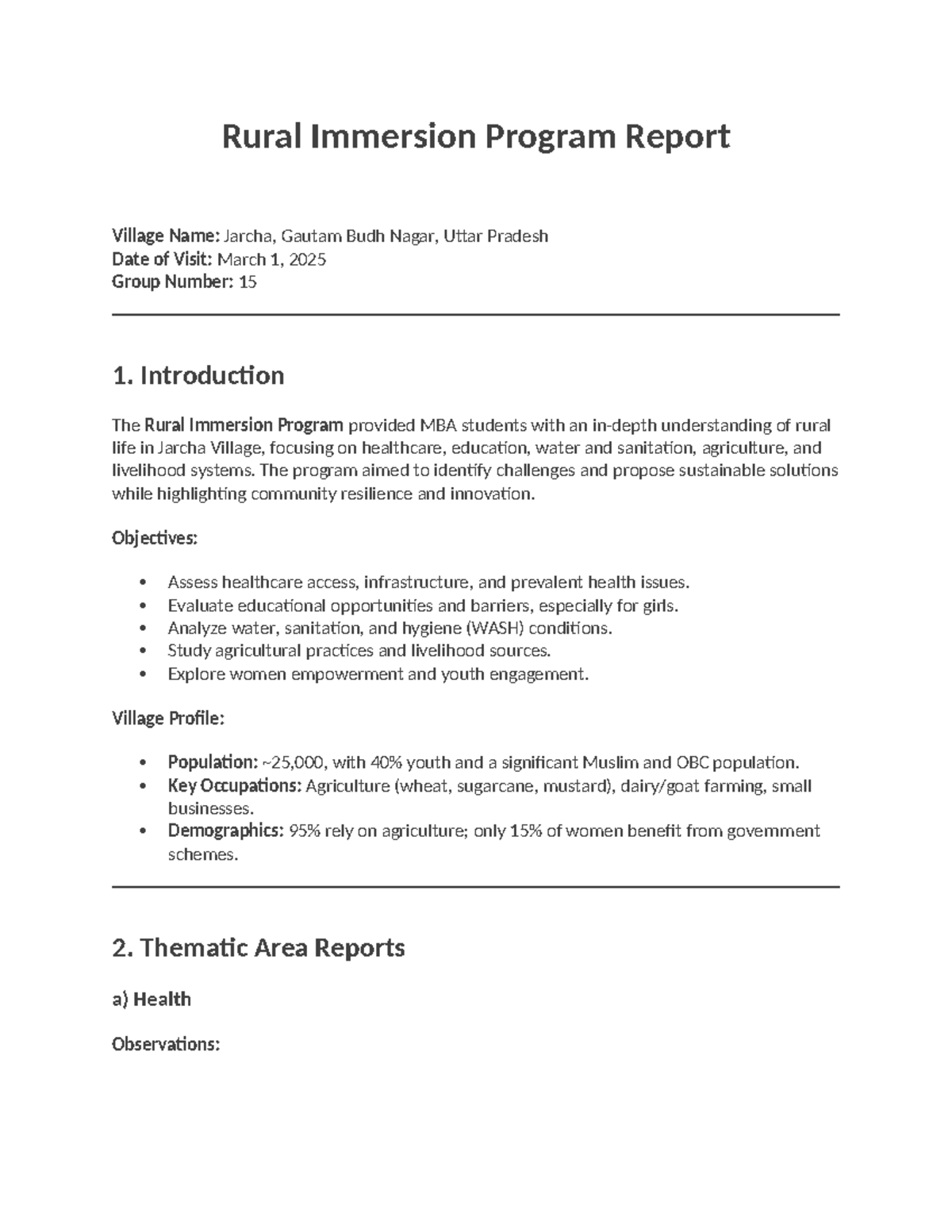 Rural Immersion Program Report 1 - Rural Immersion Program Report ...