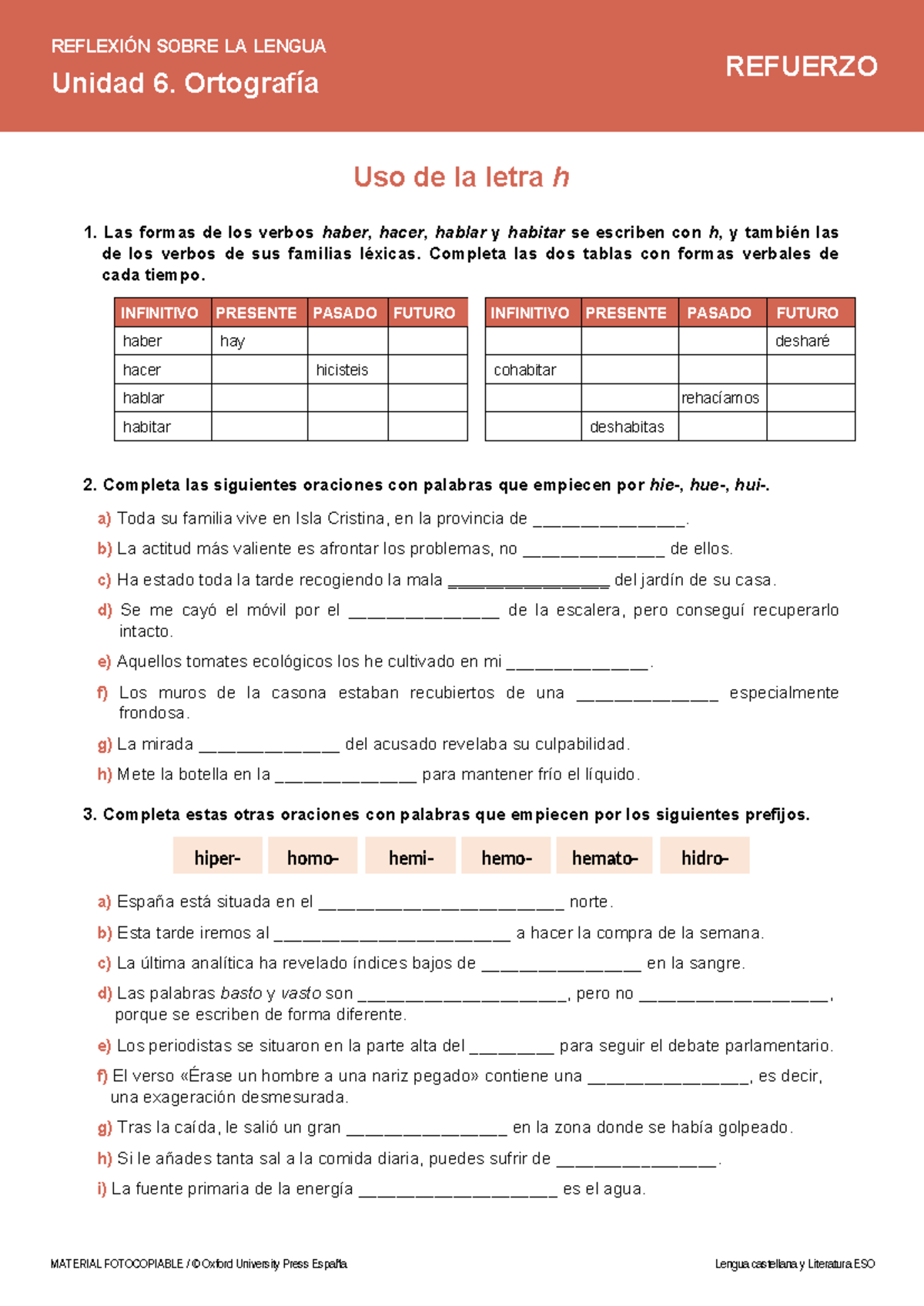 U6 Refuerzo: Ortografía y Uso de la Letra H - Studocu