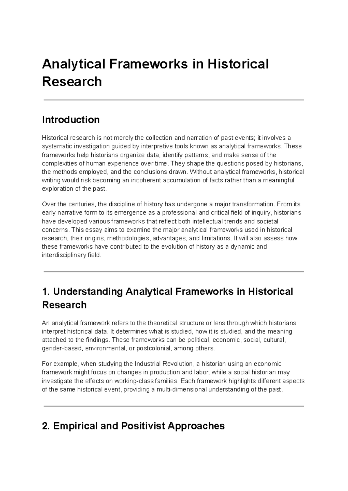 Analytical Frameworks in Historical Research: A Comprehensive Overview ...