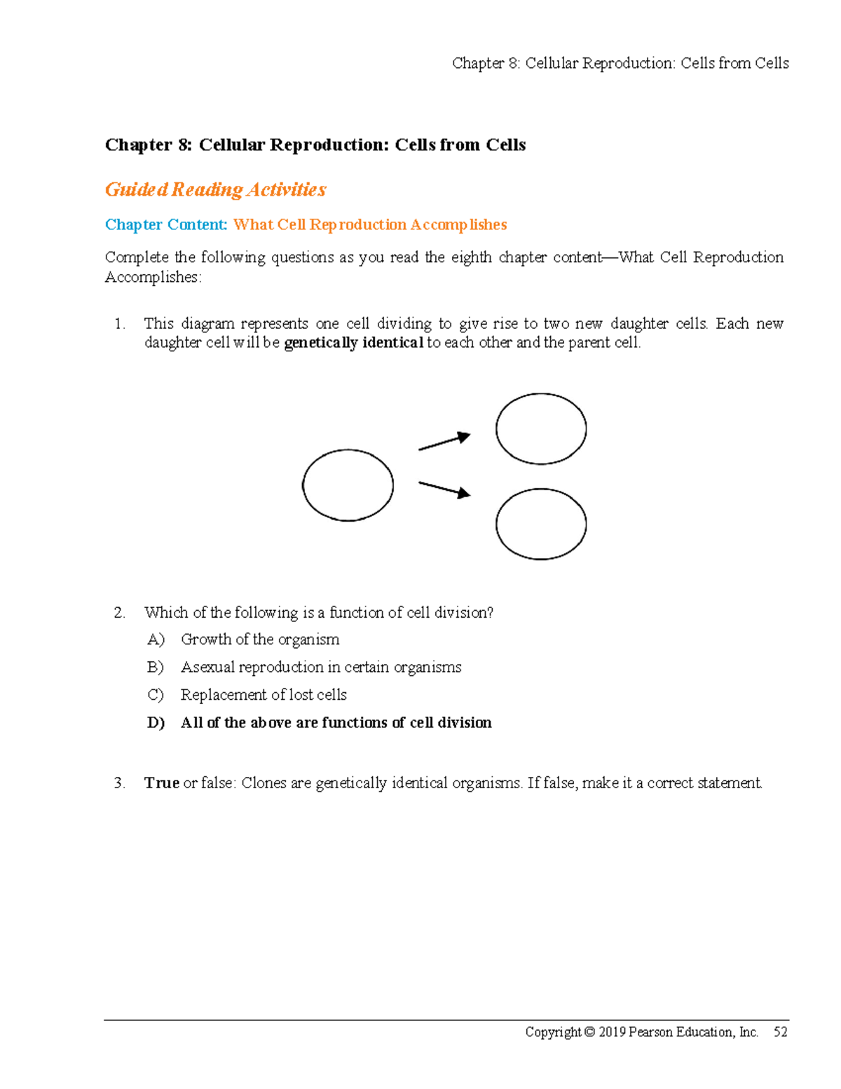 Cell Bio Guided Reading: Chapter 8 Cellular Reproduction (BIOL 101 ...
