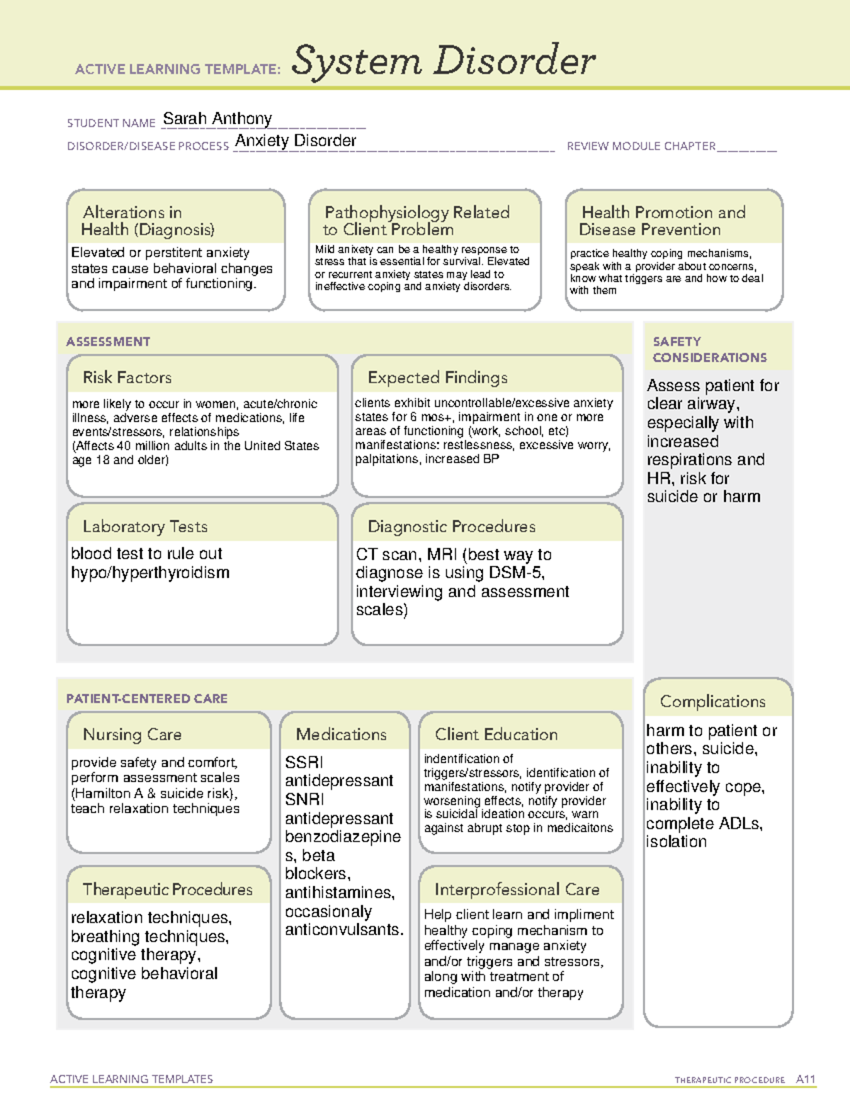 Anxiety System Disorder - ACTIVE LEARNING TEMPLATES THERAPEUTIC ...