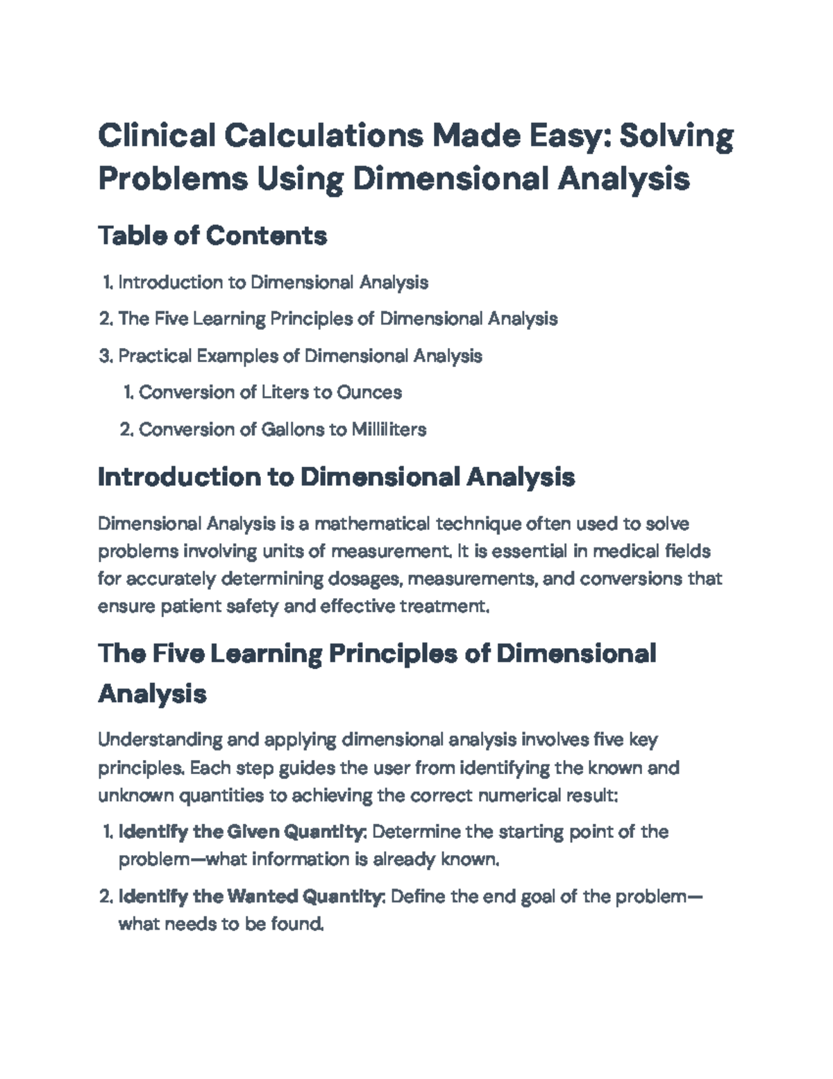 Dimensional Analysis in Clinical Calculations: Practical Guide ...