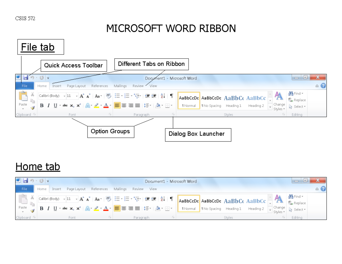 Microsoft WORD Ribbon-F11 - MICROSOFT WORD RIBBON Home tab Quick Access ...