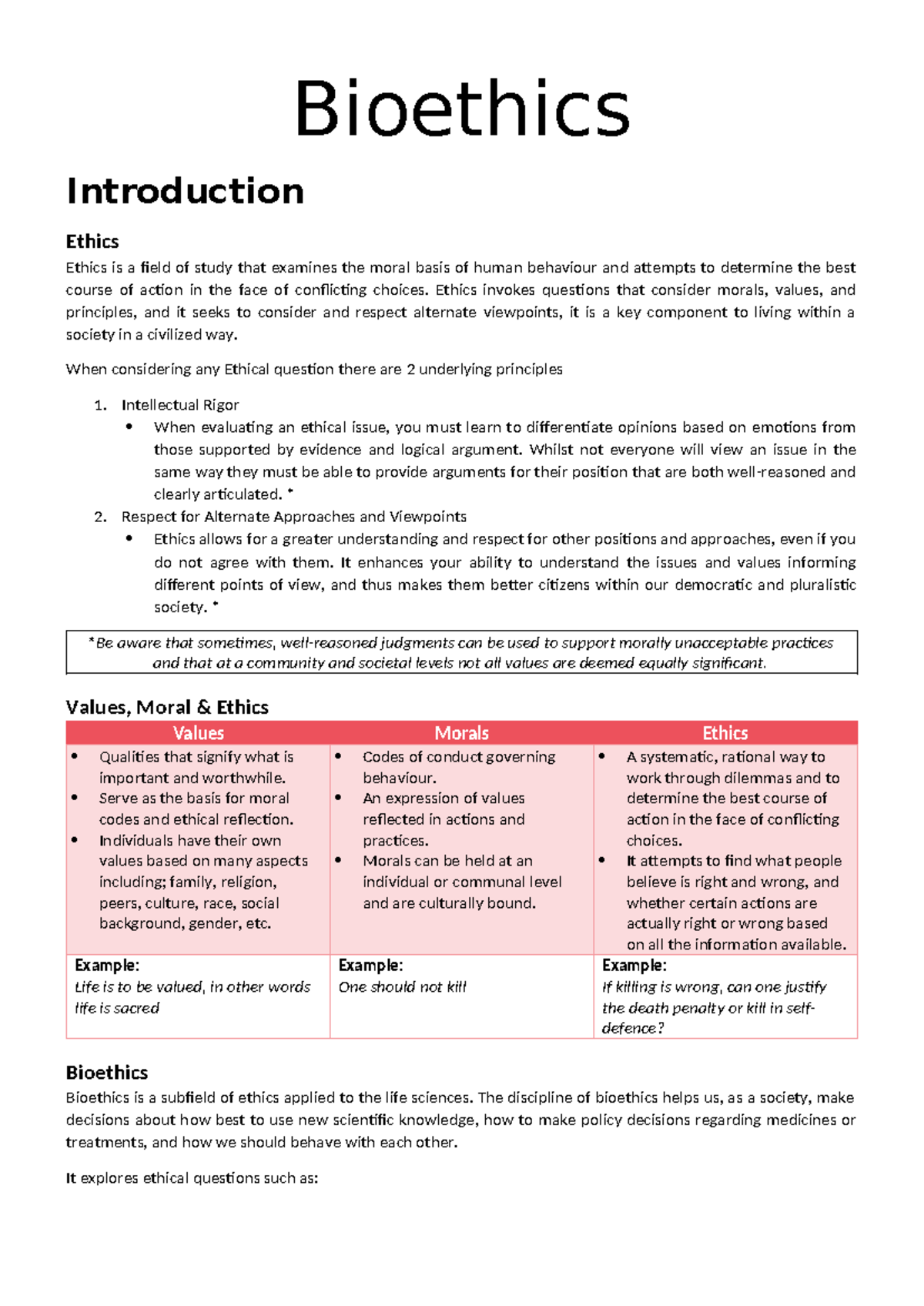 Introduction to Bioethics: Key Concepts and Ethical Dilemmas - Studocu