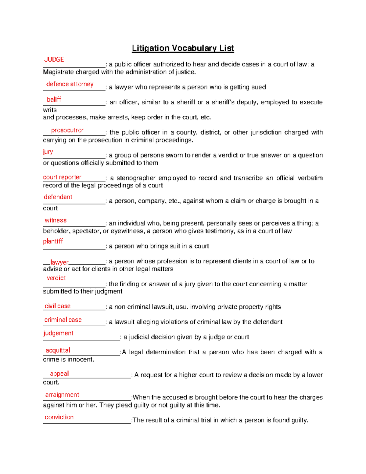 Litigation Vocabulary List for JUDGE Course: Key Legal Terms Explained ...