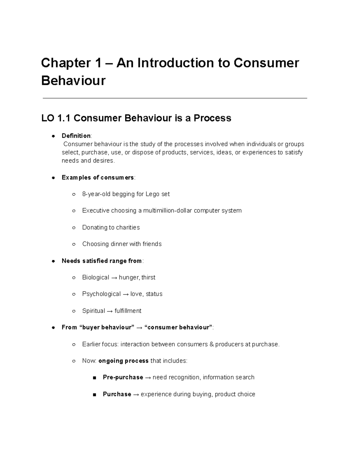 Chat 3321 Midterm 1 Notes: Understanding Consumer Behaviour Concepts ...