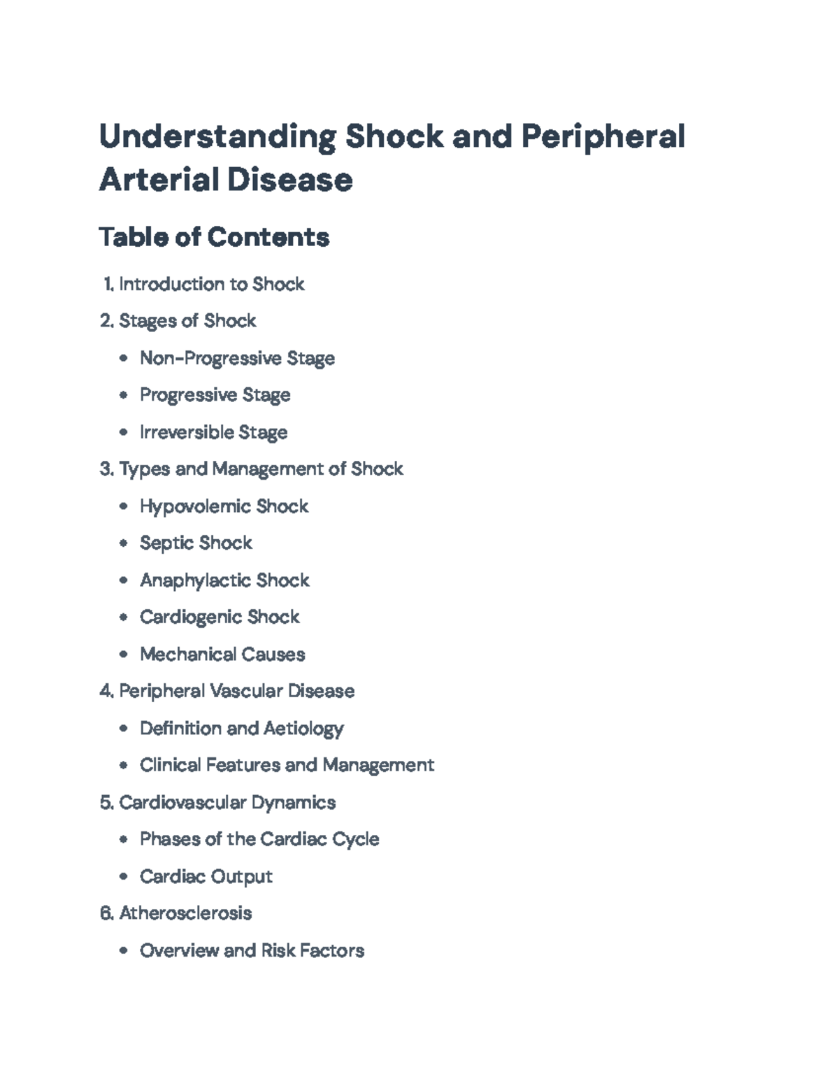 Shock and Peripheral Vascular Disease Management Overview (MED 101 ...