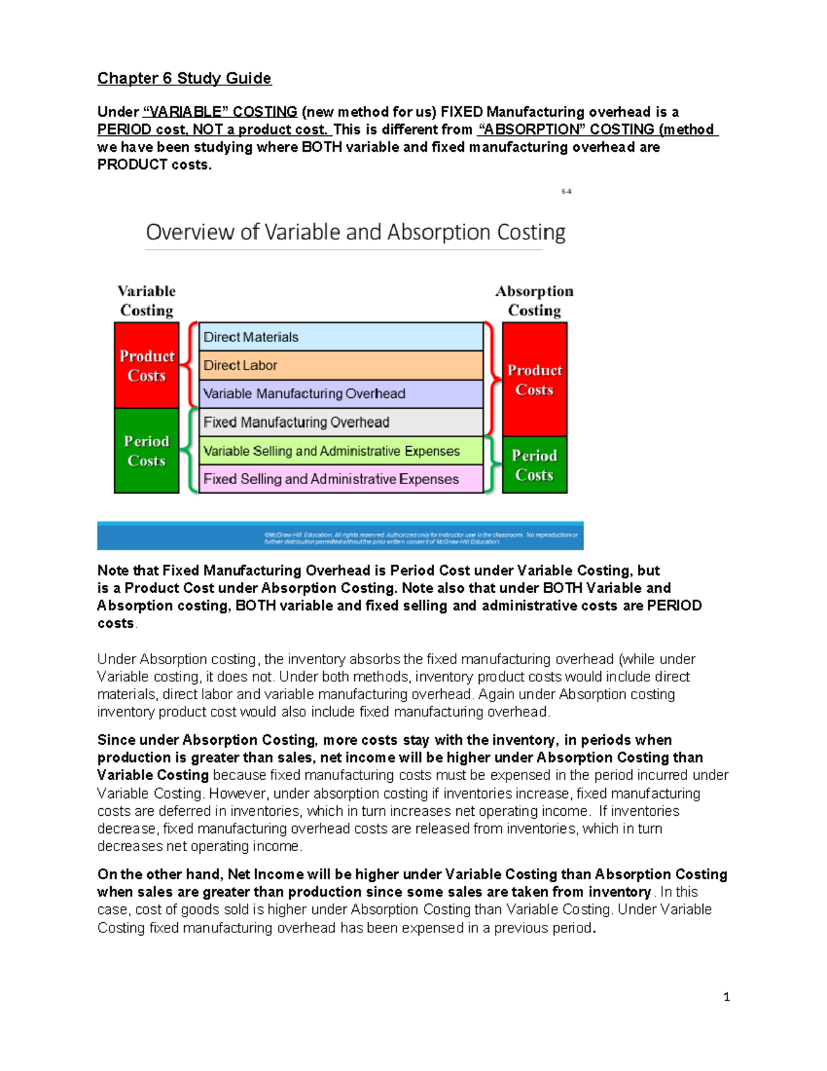 Chapter 6 Study Guide: Variable vs. Absorption Costing (COSTING) - Studocu