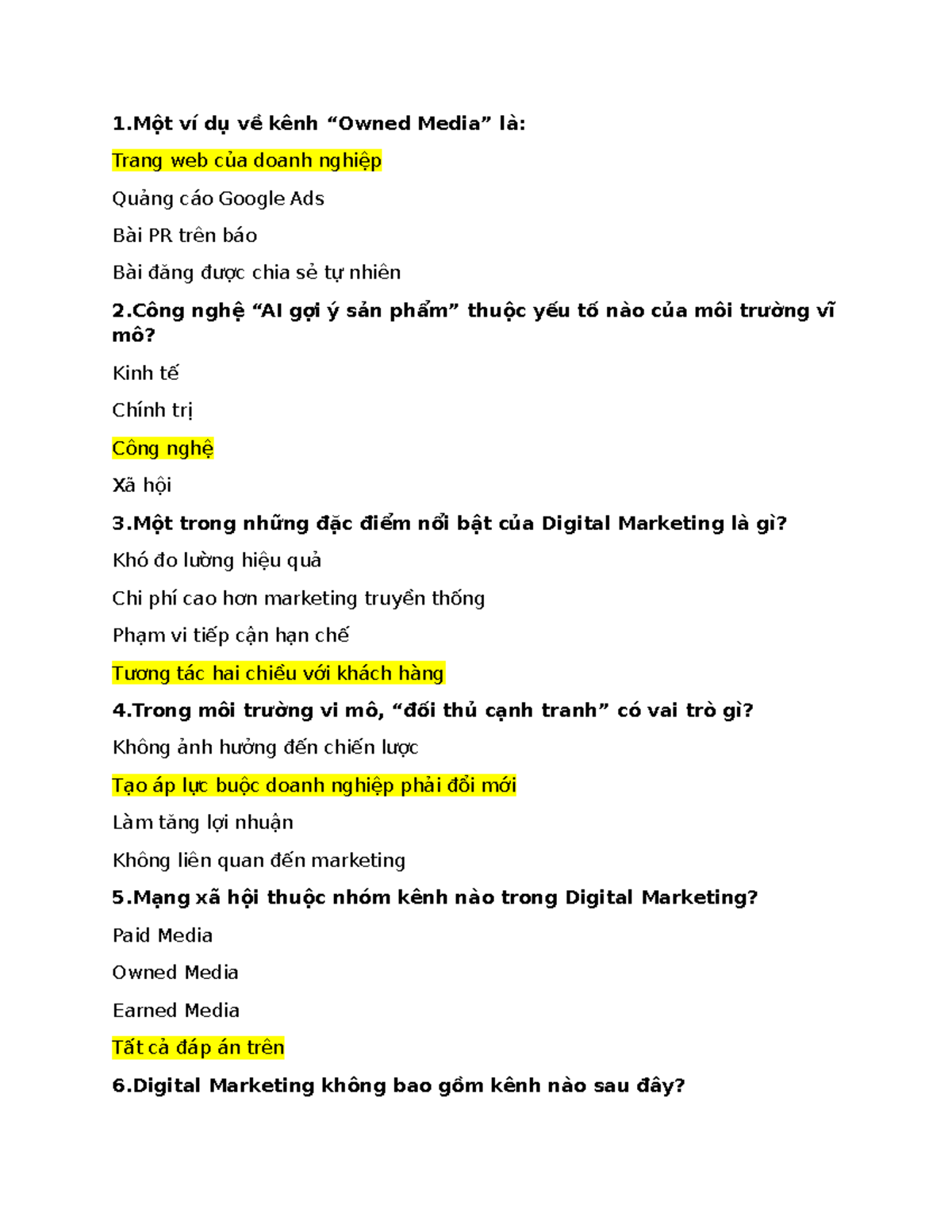 Chương 2 - Trắc nghiệm về Digital Marketing - Studocu