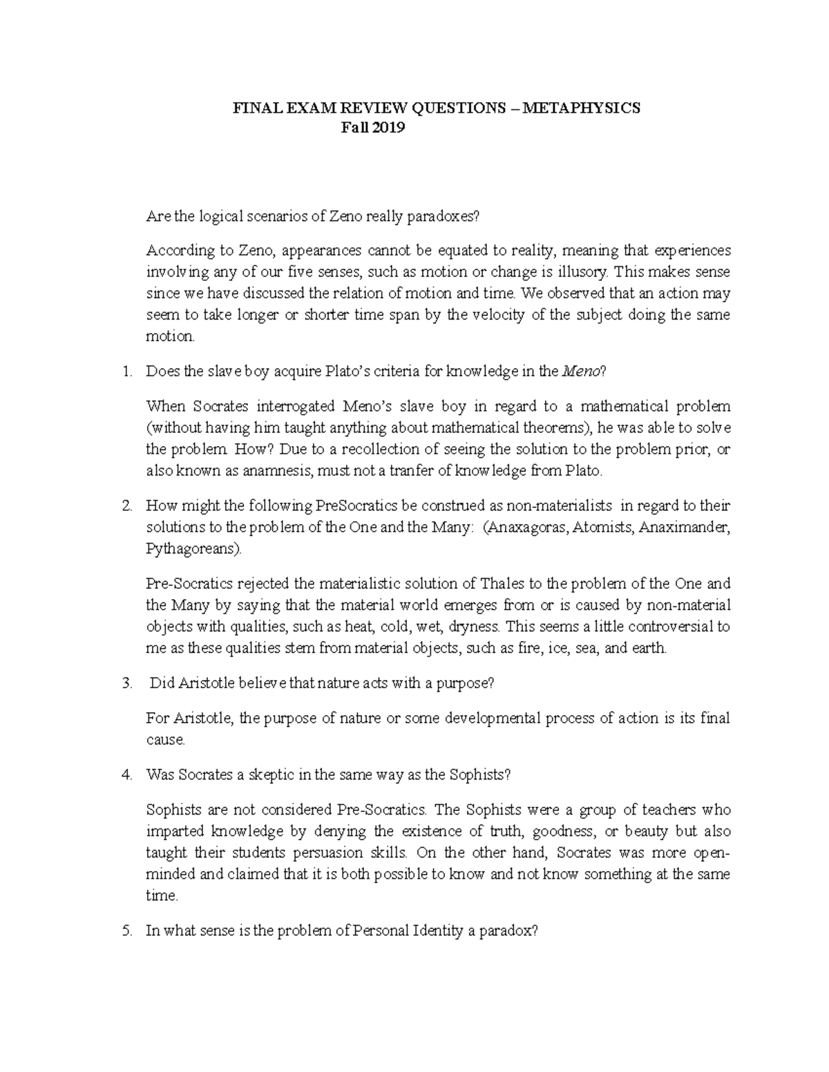 PHI 3000C Final Review Questions - FINAL EXAM REVIEW QUESTIONS ...