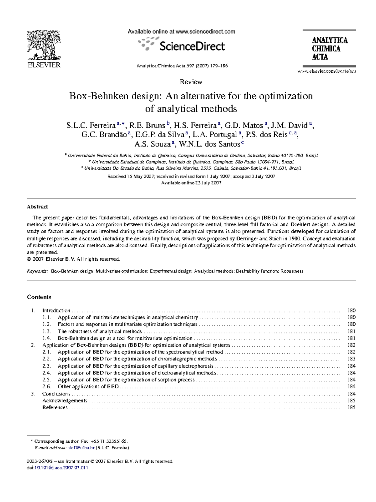 Box-Behnken Design for Optimizing Analytical Methods - A Review - Studocu