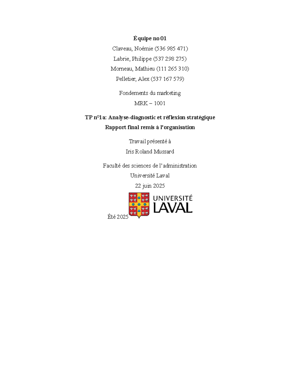 Rapport final TP1 A : Diagnostic stratégique de Hansel Gretel - Studocu