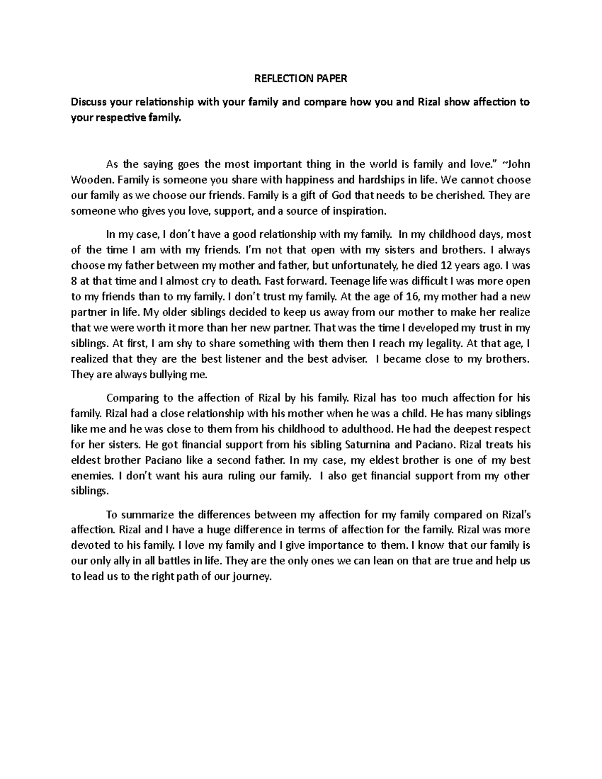 Reflection - REFLECTION PAPER Discuss your relationship with your ...