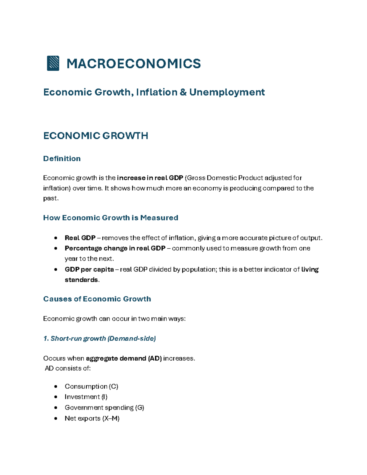 MACROECONOMICS: Economic Growth, Inflation, and Unemployment Overview ...