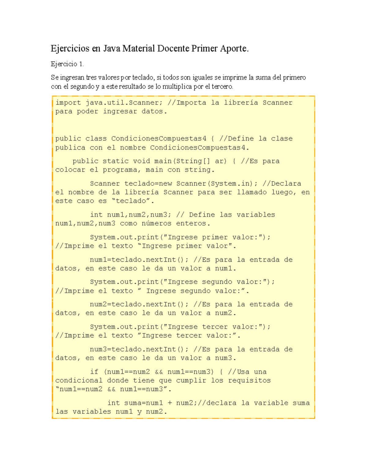 Ejercicios en Java Material Aporte - Ejercicios en Java Material Docente Primer Aporte ...