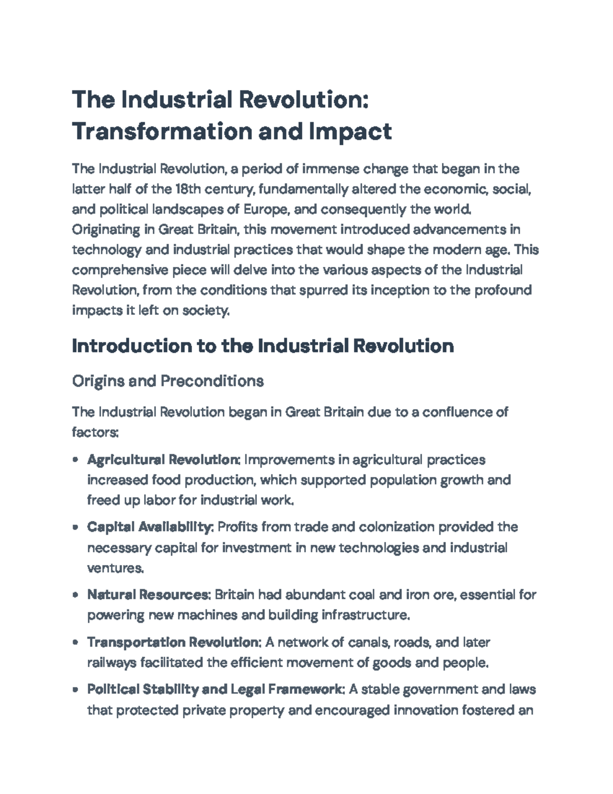 Industrial Revolution: Key Changes and Social Impact (HIST 101) - The ...