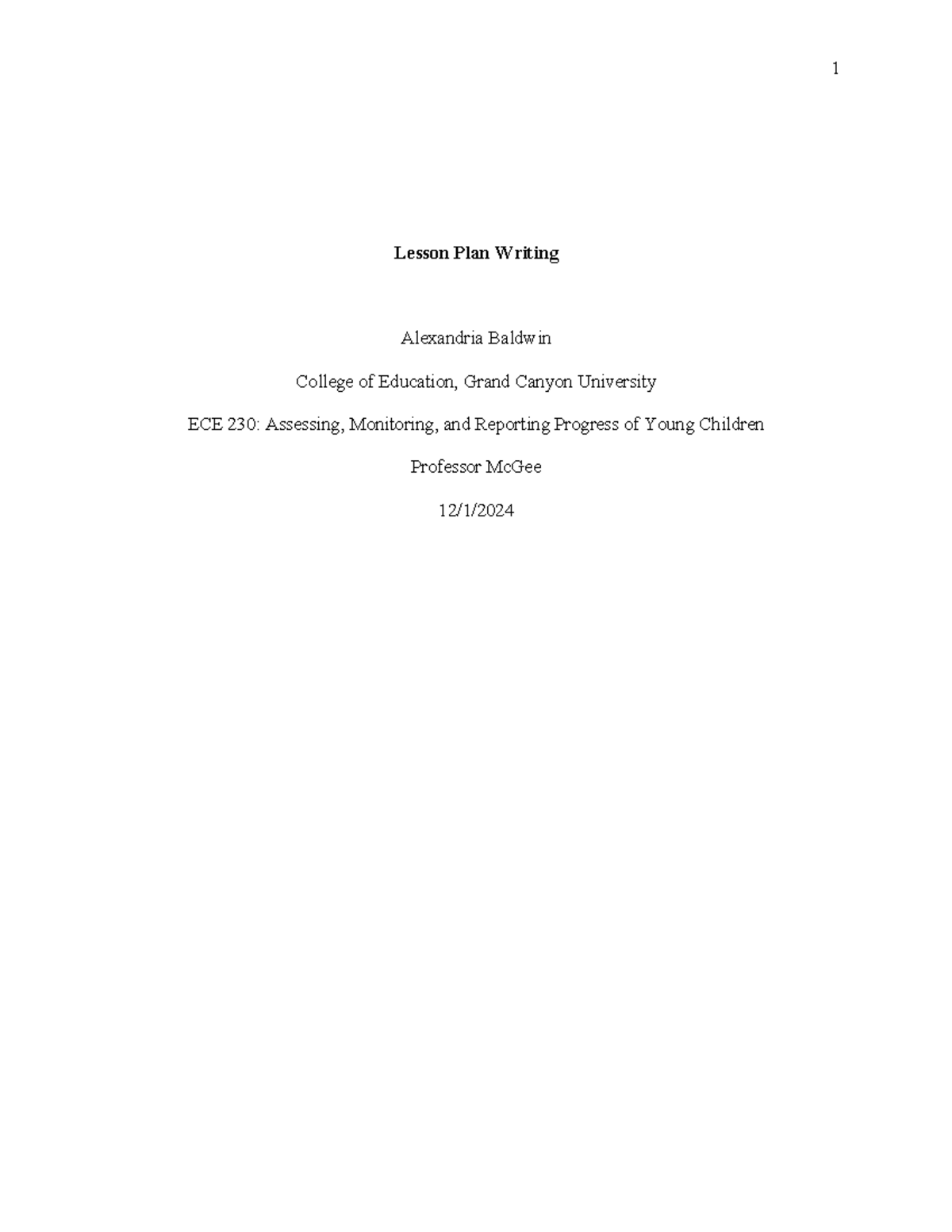 ECE 230 Lesson Plan Writing: Frameworks and Strategies for Success - Studocu