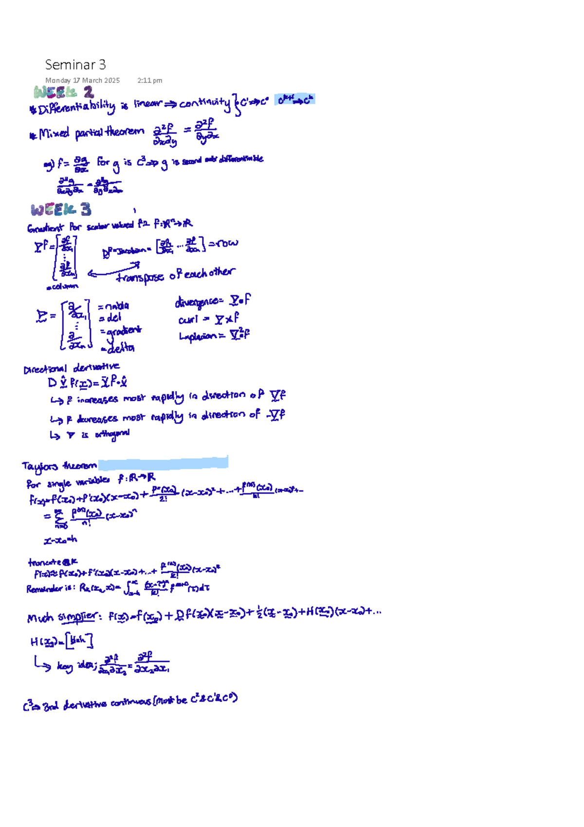 Seminar 3: Differentiability, Gradients, and Taylor's Theorem Notes 22F ...