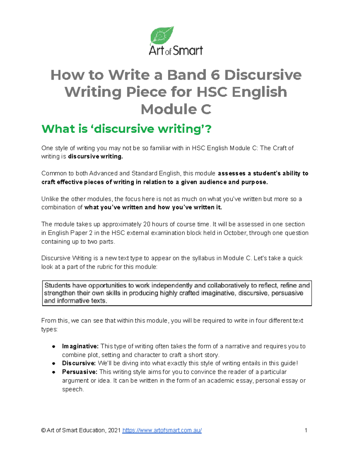 Discursive Writing Guide for HSC English Module C: Achieving Band 6 ...