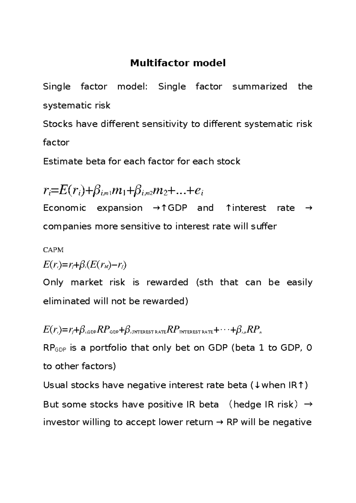 4 APT - 4 APT - Multifactor model ####### Single factor model: Single ...